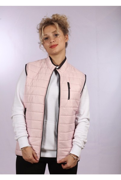 BK Butik Pudra Kışlık Dik Yaka Üç Cepli Fermuarlı Kadın Şişme Yelek BK Butik Pudra Kışlık Dik Yaka Üç Cepli Fermuarlı Kadın Şişme Yelek
