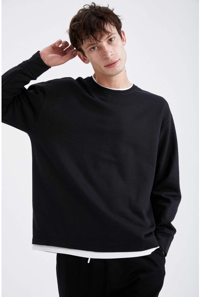 DeFacto Oversize Fit Bisiklet Yaka Uzun Kollu İçi Yumuşak Tüylü Sweatshirt W4690AZ21AU