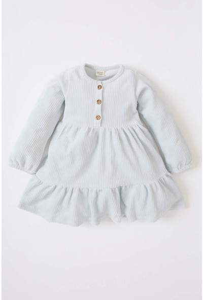 DeFacto Kız Bebek Bisiklet  Yaka Uzun Kollu Kadife Elbise W6206A221WN