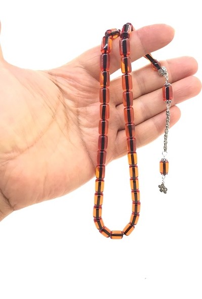 Şamil Tesbih Ateş Kehribar Tesbih 925 Ayar Gümüş Kazaz Püsküllü Tesbih