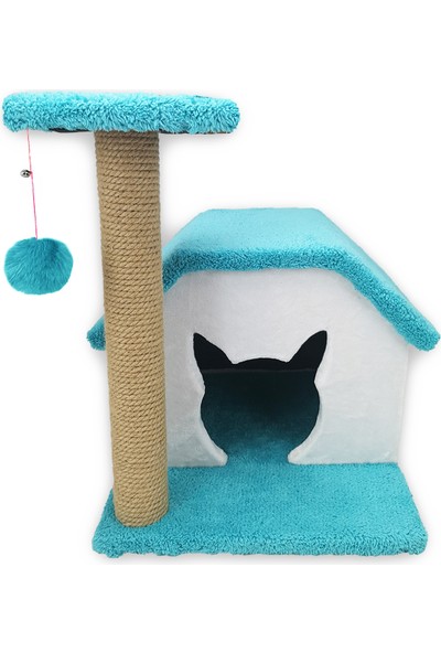 Patiderm Tek Katlı Ponponlu Zilli Kedi Oyun Evi ve Tırmalama Tahtası Turkuaz Patiderm Tek Katlı Ponponlu Zilli Kedi Oyun Evi ve Tırmalama Tahtası Turkuaz