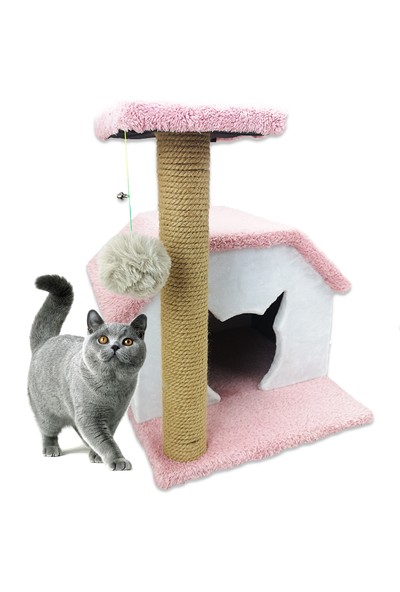 Patiderm Tek Katlı Ponponlu Zilli Kedi Oyun Evi ve Tırmalama Tahtası Pembe Patiderm Tek Katlı Ponponlu Zilli Kedi Oyun Evi ve Tırmalama Tahtası Pembe
