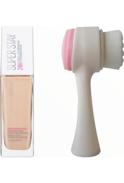 Maybelline Süperstay 24H Fondöten 21 Nude ve Yüz Temizleyici Fırça