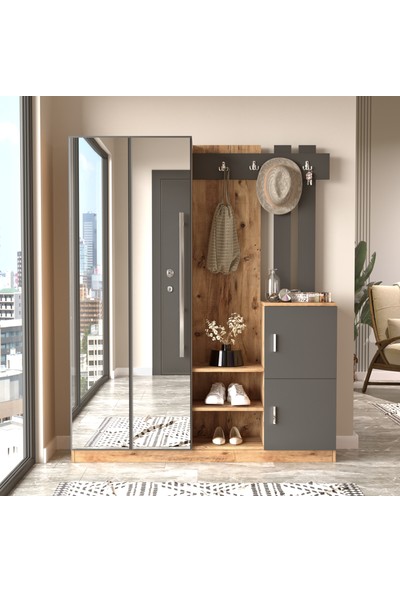 Robin Home Sofia Aynalı Vestiyer Portmanto Ayakkabılık Antrasit Robin Home Sofia Aynalı Vestiyer Portmanto Ayakkabılık Antrasit