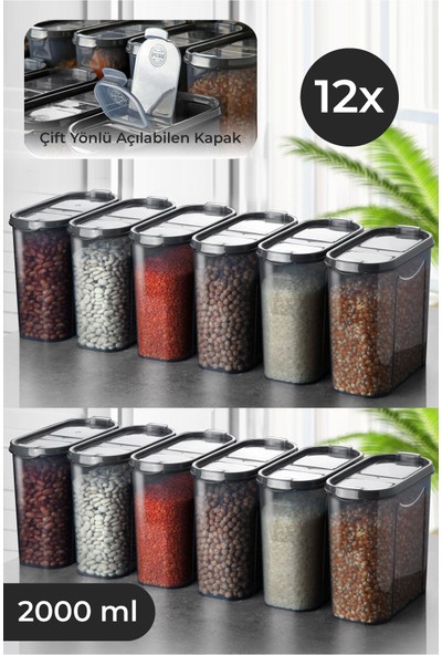 Vienev DAISY 12'li Erzak Saklama Kabı Kavanozu 2 'litre Çift Kapaklı Vienev DAISY 12'li Erzak Saklama Kabı Kavanozu 2 'litre Çift Kapaklı