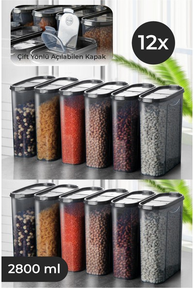 Vienev DAISY 12'li Erzak Saklama Kabı Kavanozu 2,8 'litre Çift Kapaklı Vienev DAISY 12'li Erzak Saklama Kabı Kavanozu 2,8 'litre Çift Kapaklı