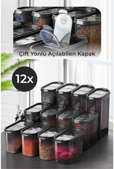 Pd Home DAISY 12'li Erzak Saklama Kabı Kavanozu 4 x (1,4 'litre, 2 'litre, 2,8 'litre) Çift Kapaklı Pd Home DAISY 12'li Erzak Saklama Kabı Kavanozu 4 x (1,4 'litre, 2 'litre, 2,8 'litre) Çift Kapaklı