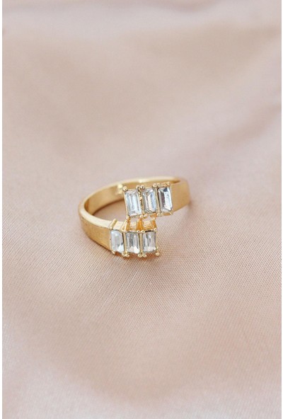 Clariss Gold Renk Metal Minimal Baget Taşlı Ayarlanabilir Yüzük