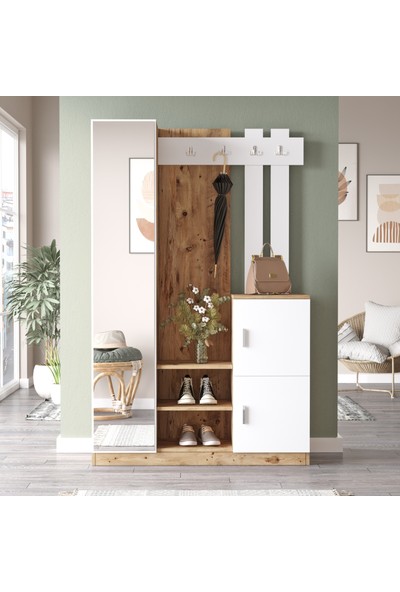 Robin Home Liva Aynalı Vestiyer Portmanto Ayakkabılık Çam-Beyaz Robin Home Liva Aynalı Vestiyer Portmanto Ayakkabılık Çam-Beyaz