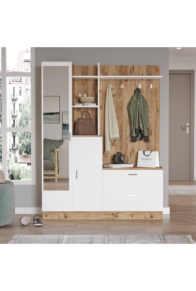 Robin Home Bella Aynalı Raflı Vestiyer Ayakkabılık Portmanto Beyaz Robin Home Bella Aynalı Raflı Vestiyer Ayakkabılık Portmanto Beyaz
