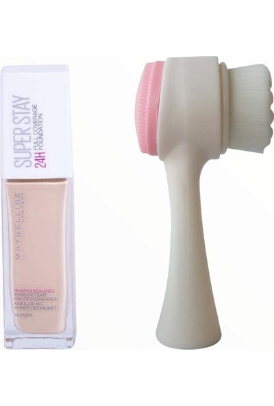 Maybelline Süperstay 24H 10 Ivory Fondöten ve Yüz Temizleyici Fırça