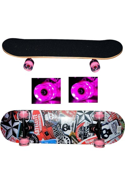 Erzi Zımparalı Ahşap Işıklı Slikon Teker Kaykay 80 cm Erzi Zımparalı Ahşap Işıklı Slikon Teker Kaykay 80 cm