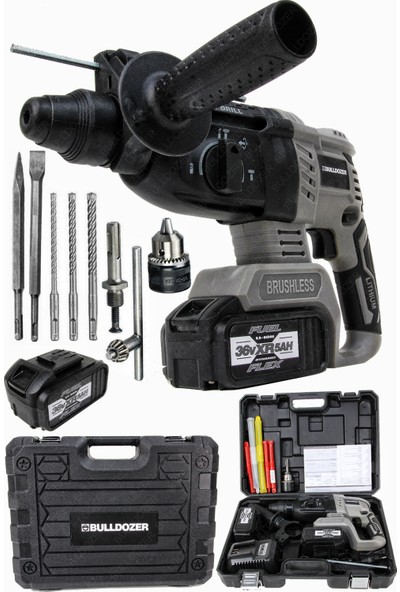 Bulldozer Kömürsüz Kırıcı Delici 36V Çift Akülü 5AH 26MM Çantalı Sds Plus Bulldozer Kömürsüz Kırıcı Delici 36V Çift Akülü 5AH 26MM Çantalı Sds Plus