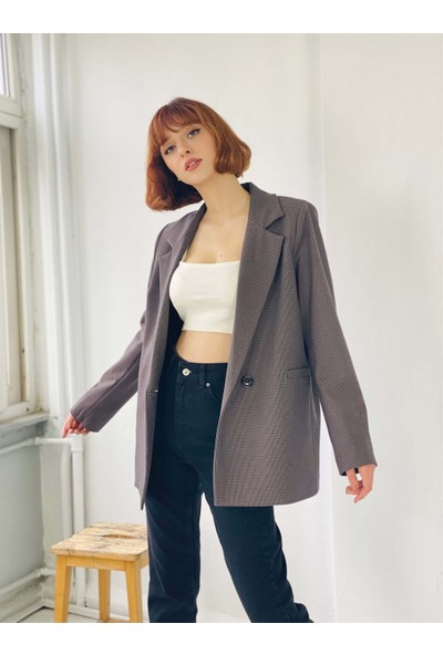 Retrobird Mini Kazayağı Desen Blazer Ceket Kadın Çok Renkli