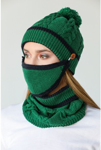 Mint.21 Yeşil Siyah Maske Bere Boyunluk Takım Mint.21 Yeşil Siyah Maske Bere Boyunluk Takım