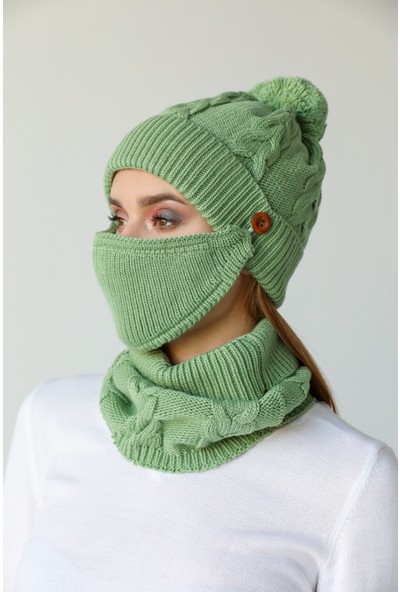 Mint.21 Çağla Yeşili Maske Bere Boyunluk Takım