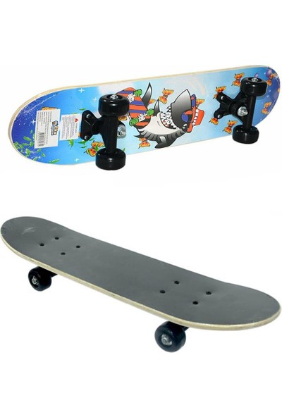 Kelebek Oyuncak Dört Tekerli Üstü Zımparalı Altı Desenli Ahşap Kaykay 60 Cm. - Köpek Balığı