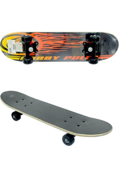 Kelebek Oyuncak Dört Tekerli Üstü Zımparalı Altı Desenli Ahşap Kaykay 60 Cm. - Alev Temalı