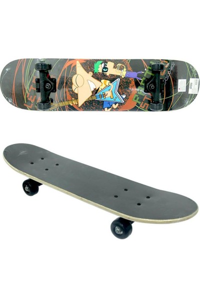 Kelebek Oyuncak Dört Tekerli Üstü Zımparalı Altı Desenli Ahşap Kaykay 80 Cm. - Fineas ve Förb