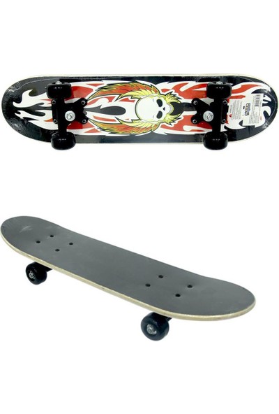 Kelebek Oyuncak Dört Tekerli Üstü Zımparalı Altı Desenli Ahşap Kaykay 60 Cm. - Kurukafa