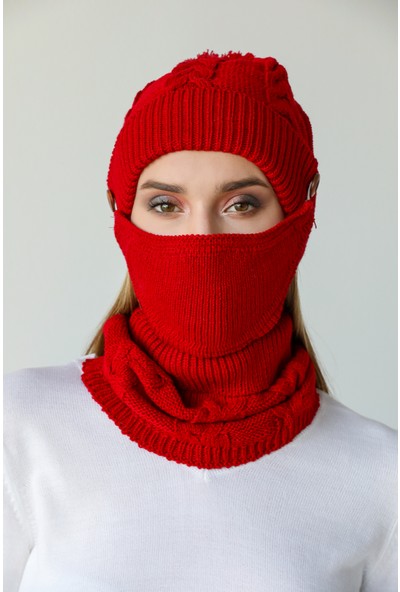 Mint.21 Kırmızı Maske Bere Boyunluk Takım