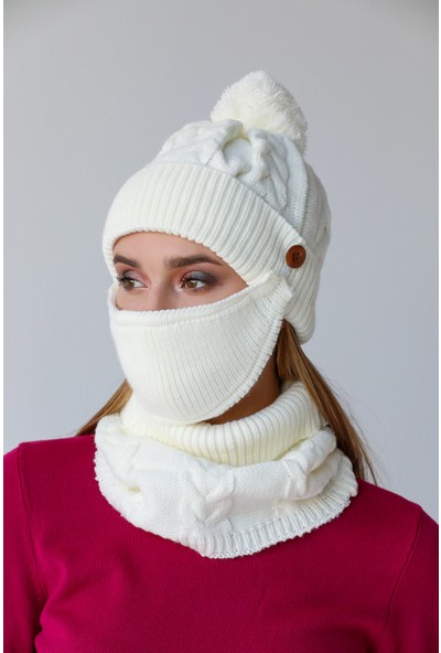 Mint.21 Beyaz Maske Bere Boyunluk Takım