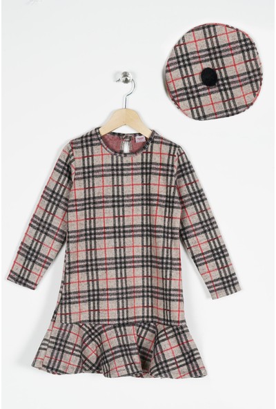 Zepkids Kız Çocuk Ekoseli Şapkalı Elbise 2-9 Yaş