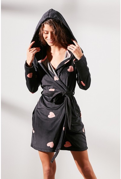 C&city Kadife Kapüşonlu Sabahlık 1051660270 Siyah C&city Kadife Kapüşonlu Sabahlık 1051660270 Siyah