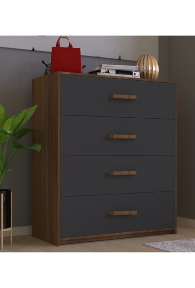 Ressa Home Ayça 4 Çekmeceli Şifonyer-Ceviz Antrasit Gri Ressa Home Ayça 4 Çekmeceli Şifonyer-Ceviz Antrasit Gri