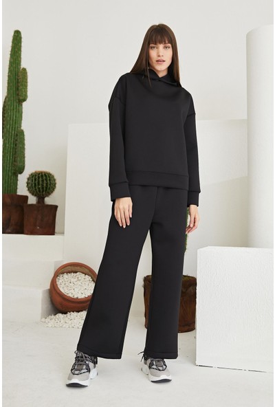 Lime Moda Dalgıç Kumaş Eşofman Takım-Siyah Lime Moda Dalgıç Kumaş Eşofman Takım-Siyah