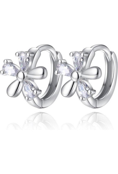 Mimozaavm 925 Ayar Kristal Taşlı Çiçek Tasarım Gümüş Küpe