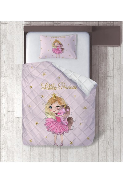 Küçük Prenses ve Unicorn Dijital Baskılı Tek Kişilik Yorgan Set