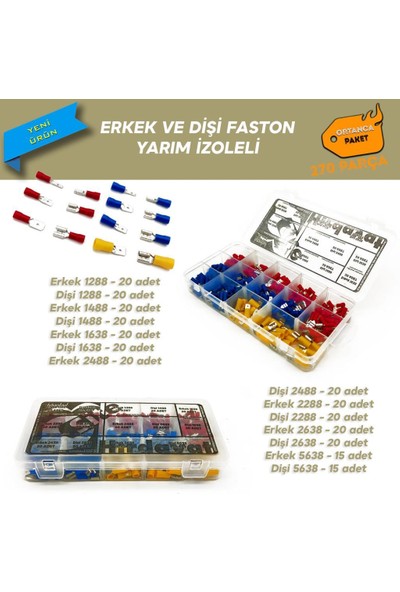 Site Hırdavat Yarım Izoleli Faston Terminal Seti, Ortanca Paket 270 Parça Site Hırdavat Yarım Izoleli Faston Terminal Seti, Ortanca Paket 270 Parça