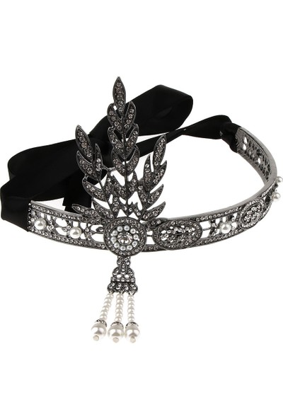 Blesiya 1920'LER Flapper Kafası Başlık Retro Saç Aksesuarı Siyah (Yurt Dışından)