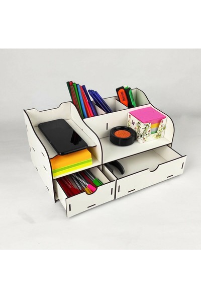 BAAÇ Masa Üstü Organizer Simay Çekmeceli Masaüstü Kalemlik Organizer Beyaz