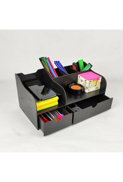 BAAÇ Masa Üstü Organizer Simay Çekmeceli Masaüstü Kalemlik Organizer Siyah