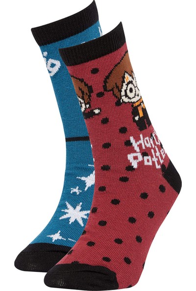 DeFacto Kız Çocuk Harry Potter Lisanslı Pamuklu 2'li Uzun Çorap V7222A621AU