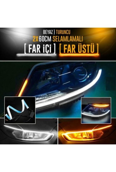 Solarex Far Üstü Kayar LED Selamlamalı Sinyalli 60 cm Beyaz ve Turuncu Renk