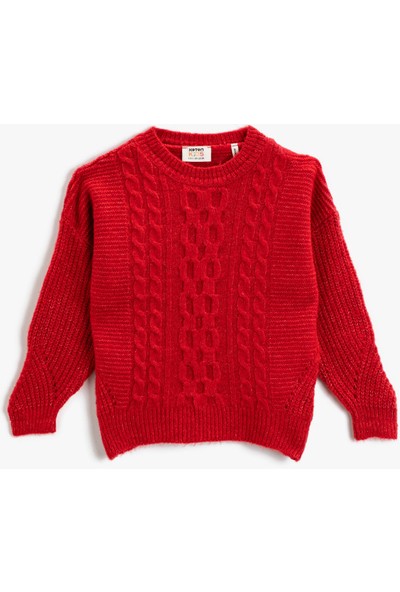 Koton Örgü Desenli Triko Kazak Uzun Kollu Bisiklet Yaka