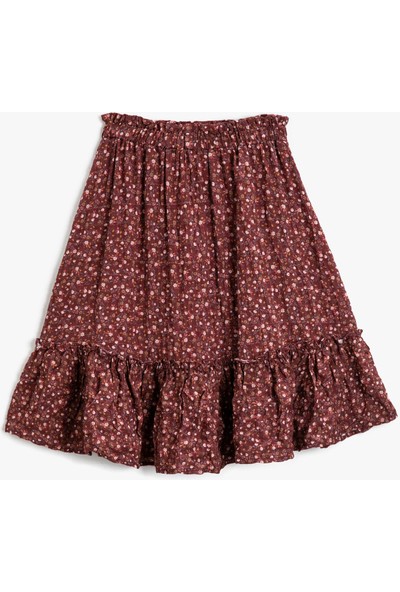 Koton Çiçek Desenli Volanlı Etek Midi Boy Koton Çiçek Desenli Volanlı Etek Midi Boy