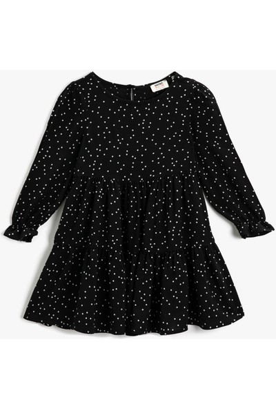 Koton Puantiyeli Fırfırlı Elbise Uzun Kollu Bisiklet Yaka
