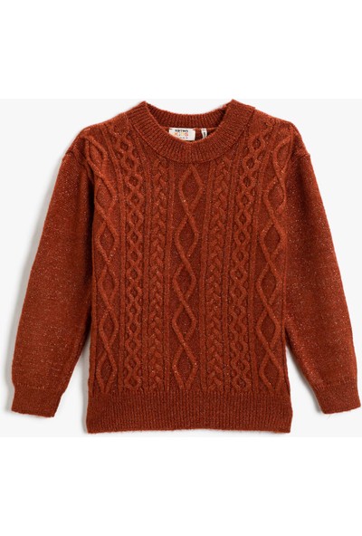 Koton Örgü Desenli Triko Kazak Uzun Kollu Metalik İpli Koton Örgü Desenli Triko Kazak Uzun Kollu Metalik İpli