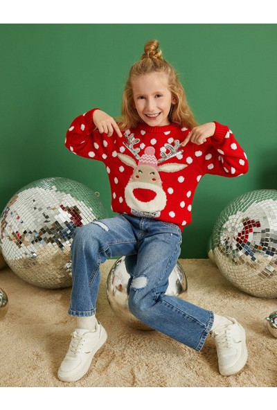 Koton Yılbaşı Temalı Triko Kazak Payetli Uzun Kollu