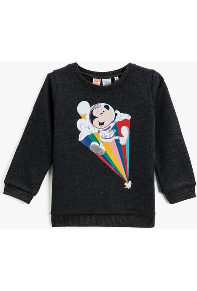 Koton Mickey Mouse Baskılı Sweatshirt Bisiklet Yaka Lisanslı
