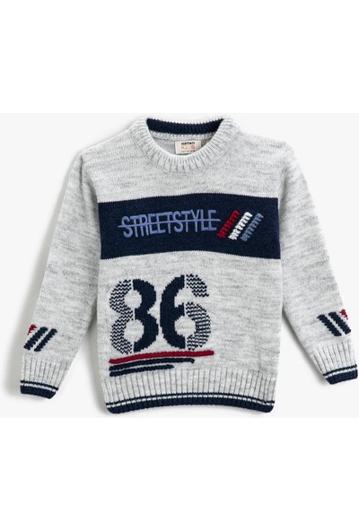 Koton Sloganlı Triko Kazak Bisiklet Yaka Uzun Kollu Koton Sloganlı Triko Kazak Bisiklet Yaka Uzun Kollu