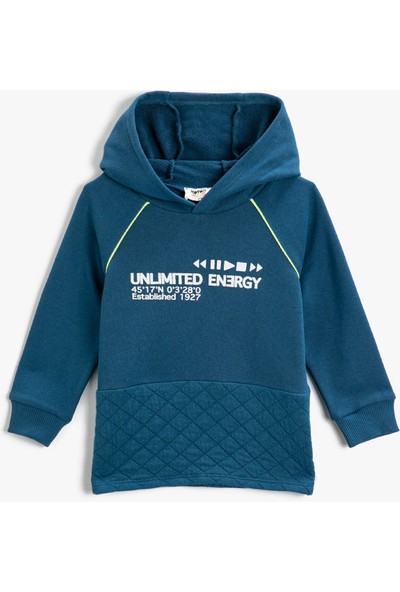 Koton Slogan Baskılı Kapşonlu Sweatshirt Pamuklu Neon Şeritli Koton Slogan Baskılı Kapşonlu Sweatshirt Pamuklu Neon Şeritli