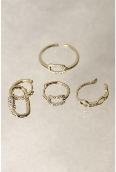 Hayalimkapimda Erb Gold Zirkon Taşlı Küpe ve Yüzük Seti