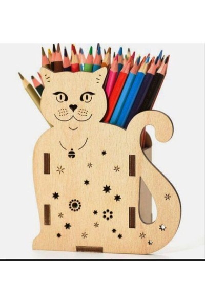 Ahşap Pusula Ahşap kedi Masaüstü Kalemlik