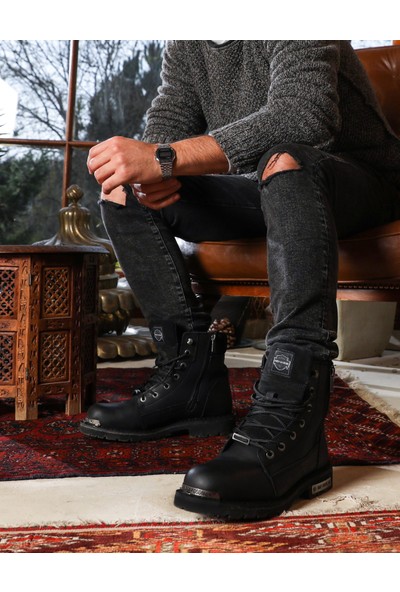 Harley-Davidson Lyon 025M100701 Siyah Deri Bot