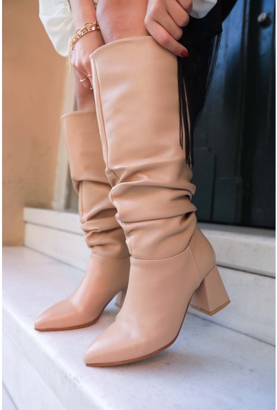 Başmak Shoes Charming Bej Körük Detaylı Çizme